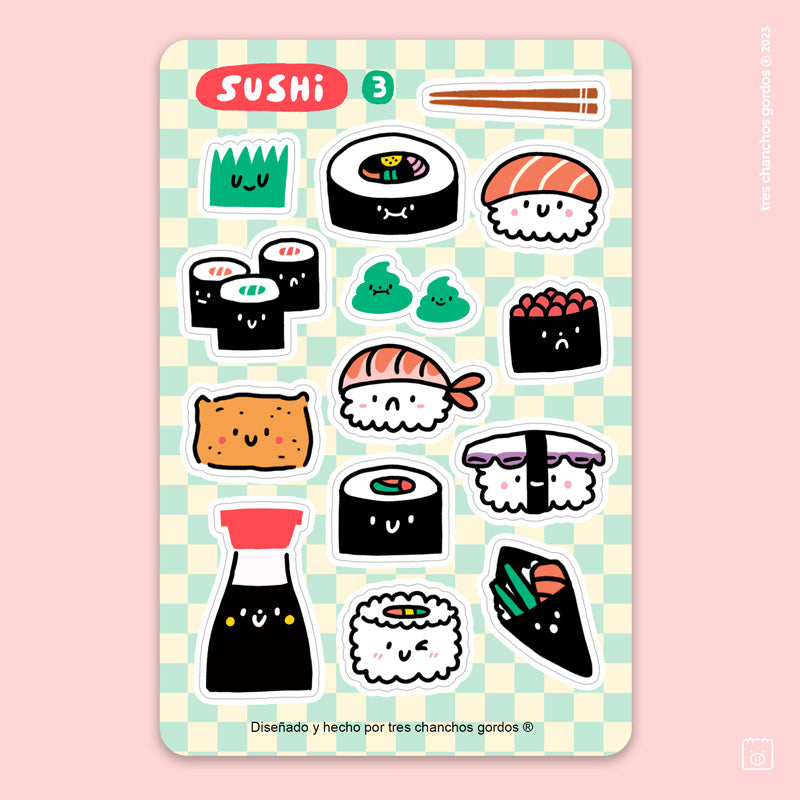 Lámina de stickers: Sushi – tres chanchos gordos