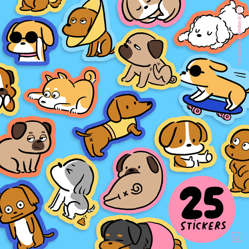 Pack de Mini Stickers de Vinil | 25 stickers | Perritos – tres chanchos ...