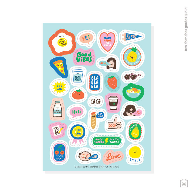 Láminas de stickers | Pack de 2 | Good vibes – tres chanchos gordos